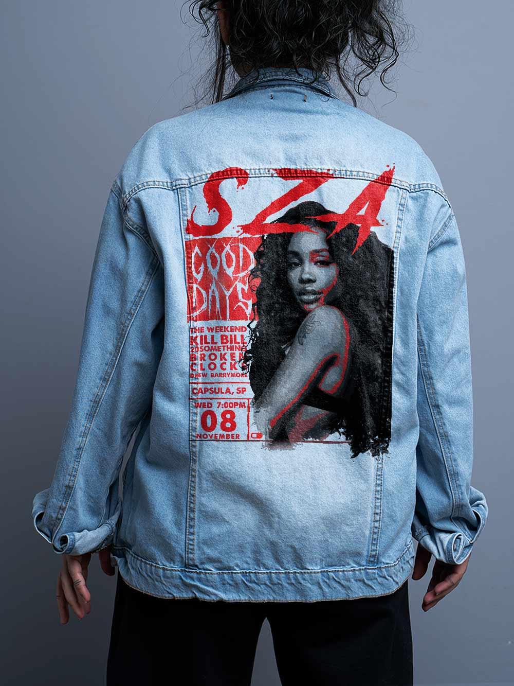Jaqueta Jeans Oversized Unissex SZA Rock Poster – Cápsula Shop